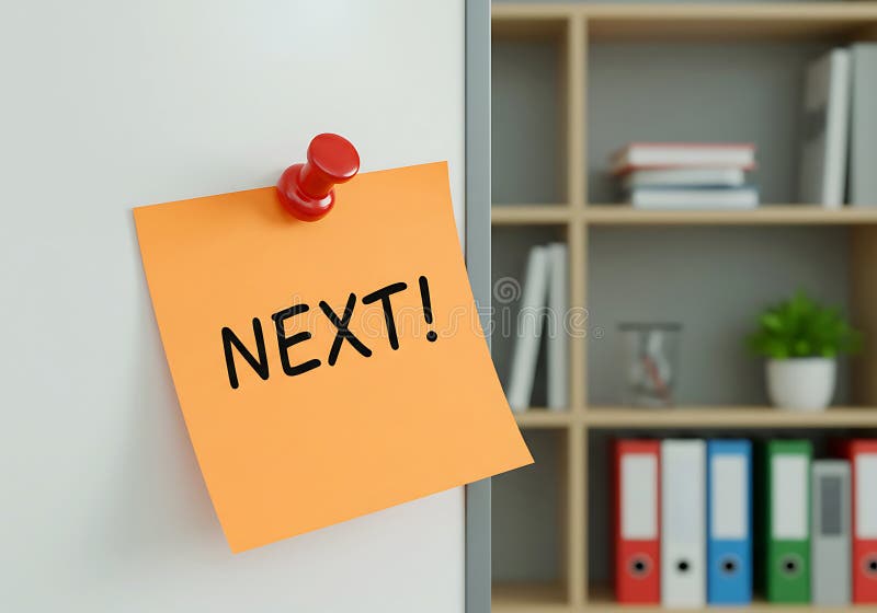 Office Sticky Note with Next Message on Whiteboard Workspace Stock ...