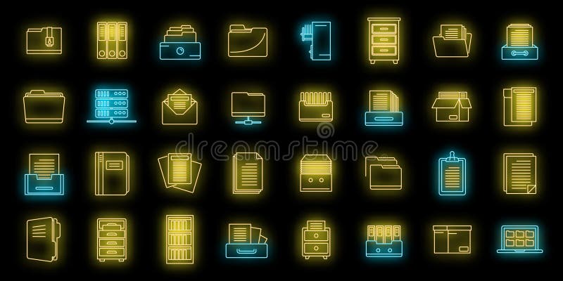 Office Storage of Documents Icons Set Vector Neon Stock Vector ...