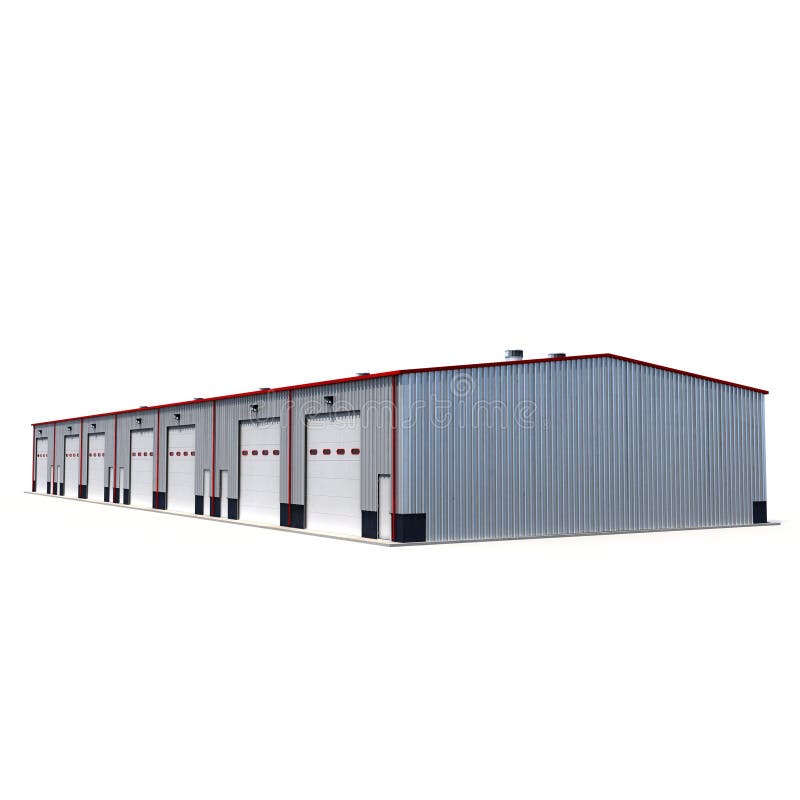 Office and Storage Warehouse Building on White. 3D Illustration Stock ...