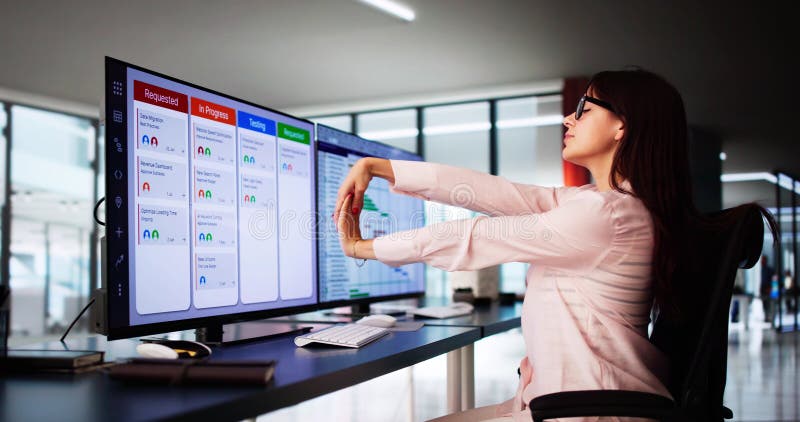 Office Stretch Exercise at Computer Desk Stock Photo - Image of desk ...
