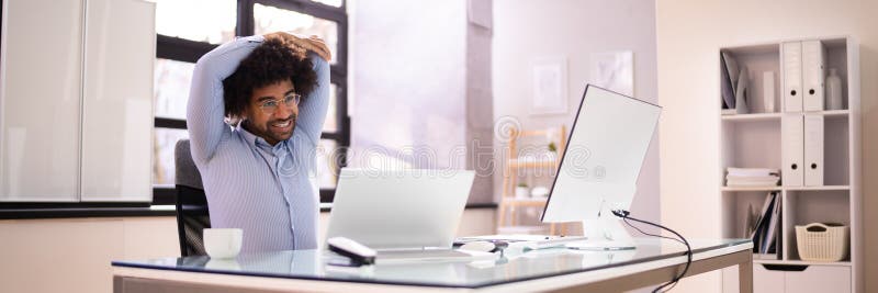 Office Stretch Exercise at Work Stock Image - Image of desk, african ...