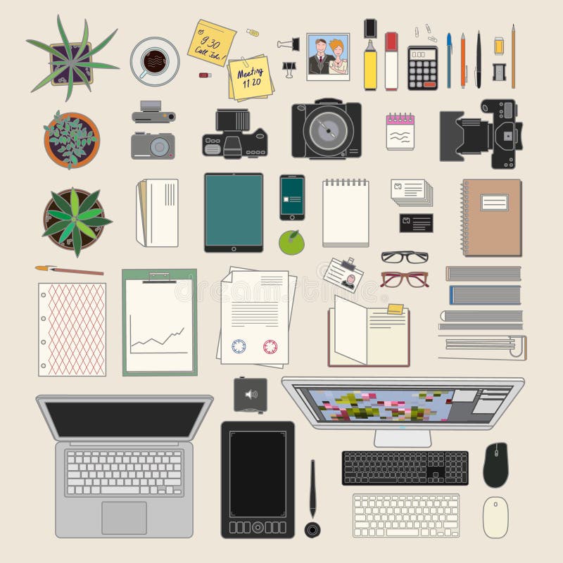 Office stuff collection stock vector. Illustration of line - 65572170