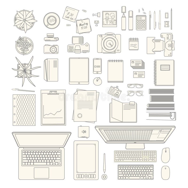 Office stuff collection stock vector. Illustration of tablet - 65572345