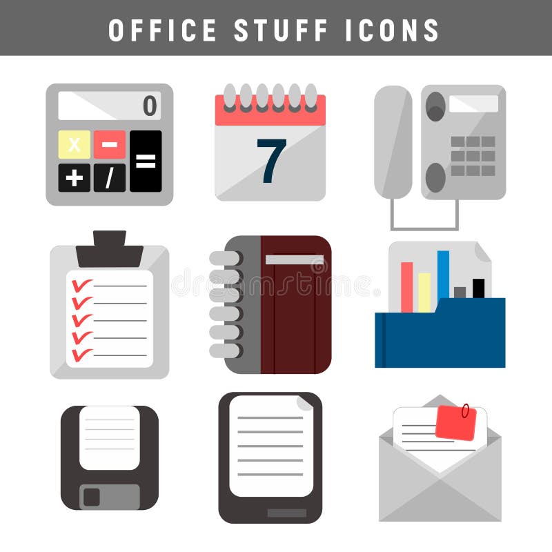 Office Stuff Icon Set Design Stock Vector - Illustration of email ...
