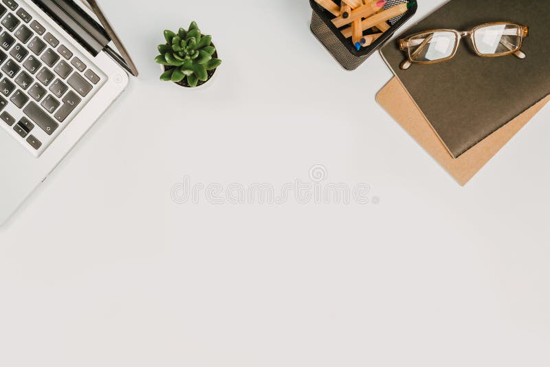 Office Stuff with with Notepad, Laptop and Coffee, Glasses, Notepad Top ...