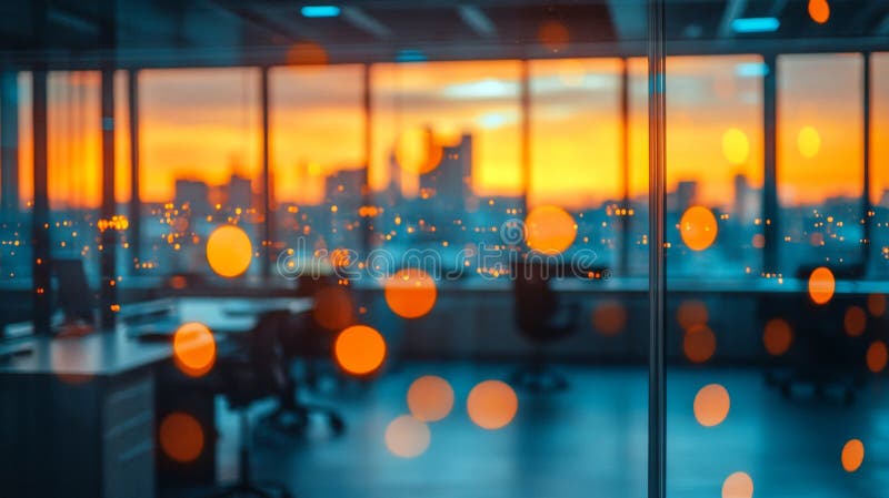 Office Sunset Cityscape View through Glass Stock Illustration ...