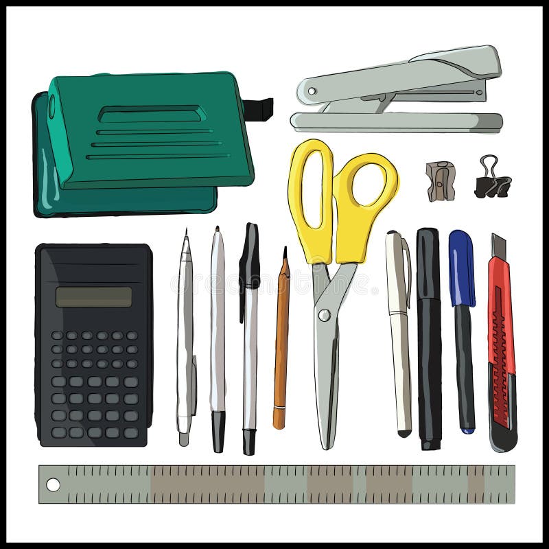 Office supplies stock vector. Illustration of study, vector - 54495090