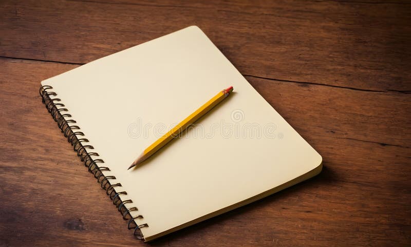 Office Supplies on a Hardwood Table a Pencil and Spiral Notebook Stock ...