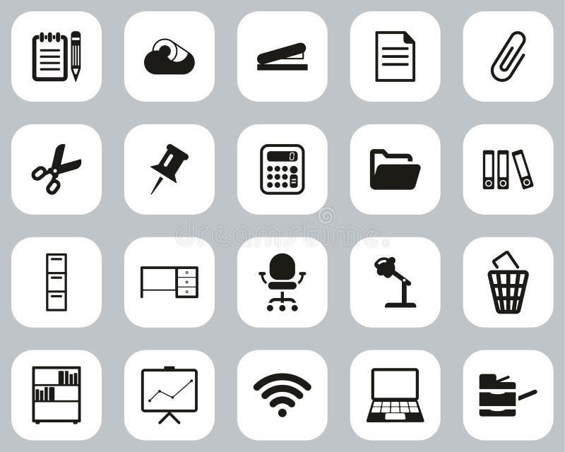 Office Supplies Icons Black & White Set Big Stock Vector - Illustration ...