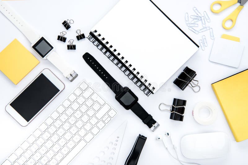 Office Supplies, Keyboard, Notepad, Smartphone and Smartwatches on ...