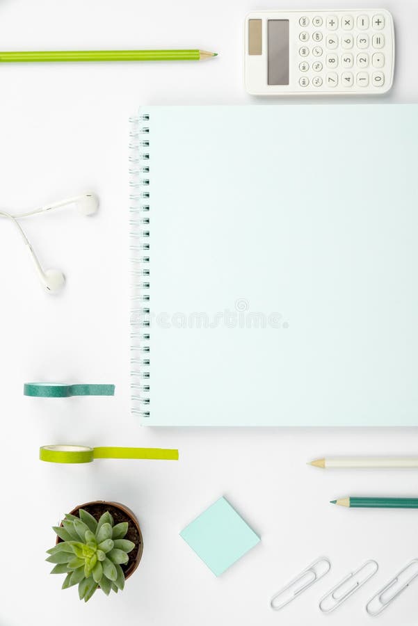 Office Supplies Over Desk with Keyboard and Glasses and Coffee Cup for ...