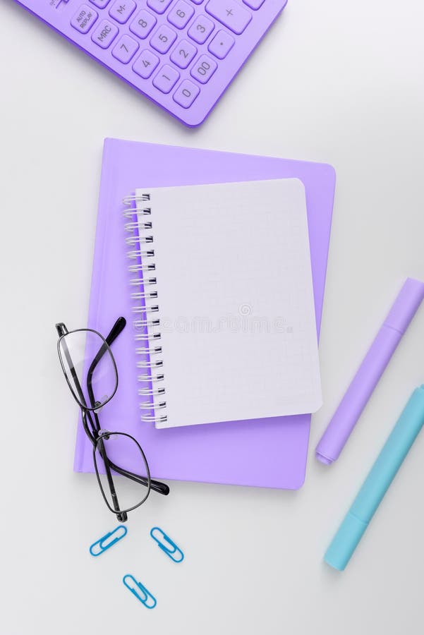 Office Supplies Over Desk with Keyboard and Glasses and Coffee Cup for ...