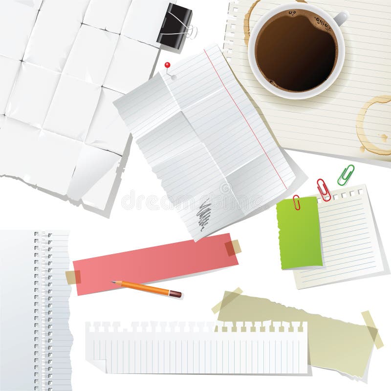 Office Supplies and Paper Set Stock Vector - Illustration of coffee ...