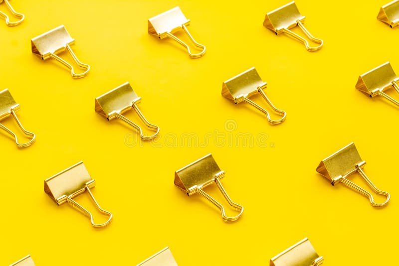 Office Supplies Pattern. Golden Paper Binder Clips Stock Photo - Image ...