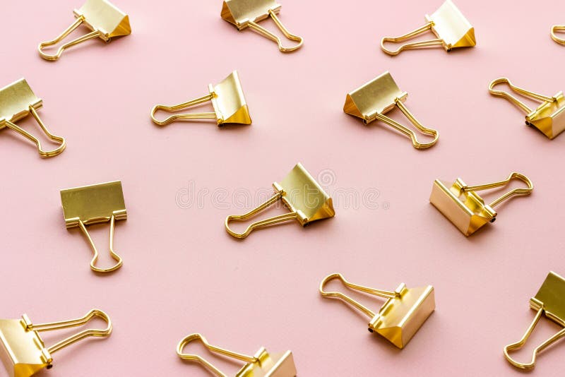 Office Supplies Pattern. Golden Paper Binder Clips Stock Image - Image ...