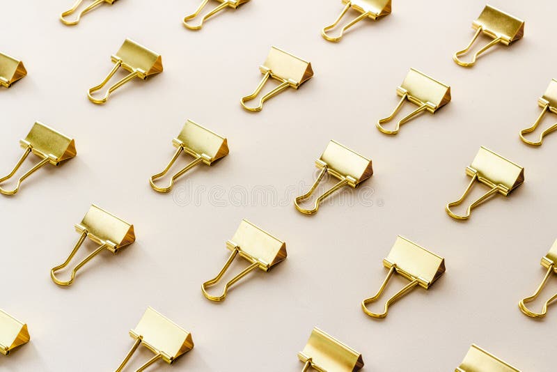 Office Supplies Pattern. Golden Paper Binder Clips Stock Image - Image ...