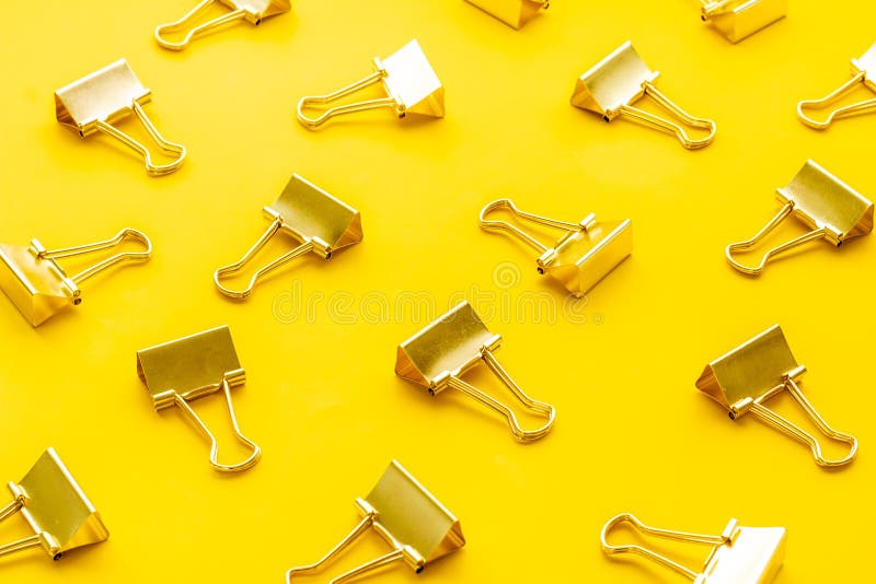 Office Supplies Pattern. Golden Paper Binder Clips Stock Image - Image ...