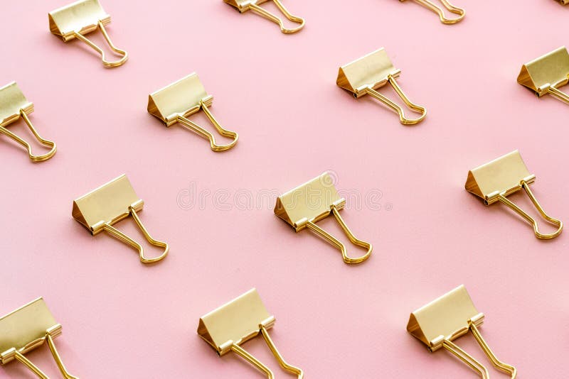 Office Supplies Pattern. Golden Paper Binder Clips Stock Image - Image ...