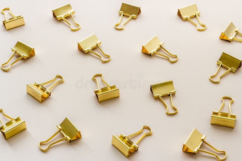 Office Supplies Pattern. Golden Paper Binder Clips Stock Image - Image ...