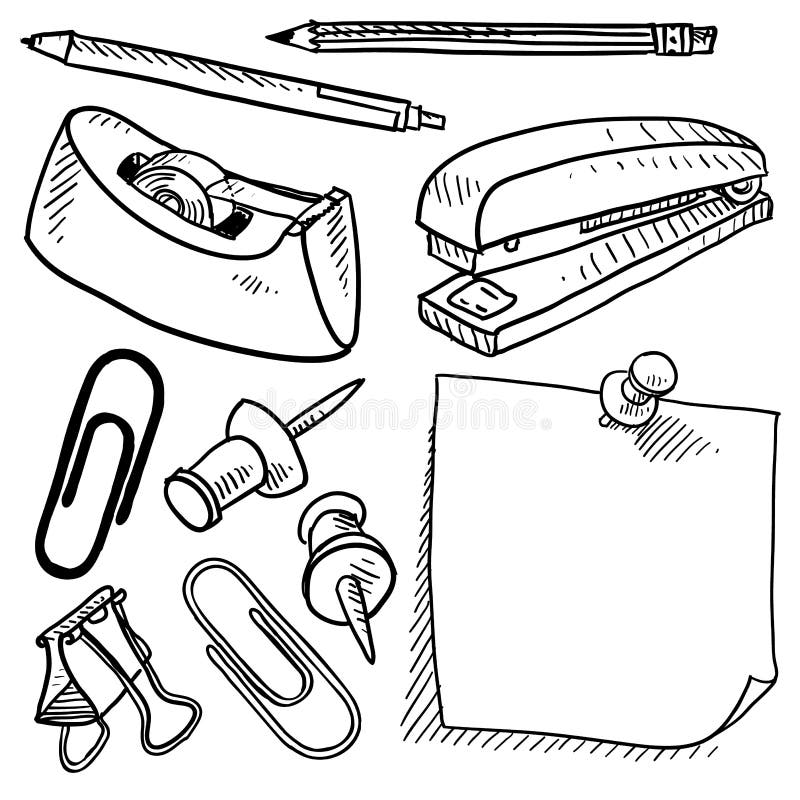 Office supplies sketch stock vector. Illustration of notice - 23436283