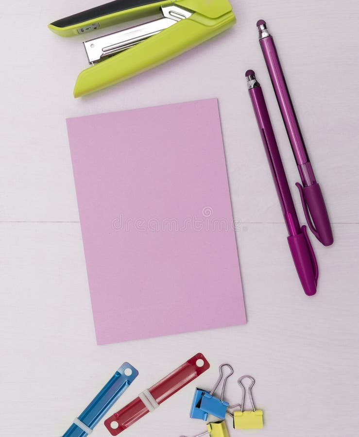 Different Office Supplies, Colored Stickers, Notebooks. Pens, Pencils ... Different Office Supplies, Colored Stickers, Notebooks. Pens, Pencils ...