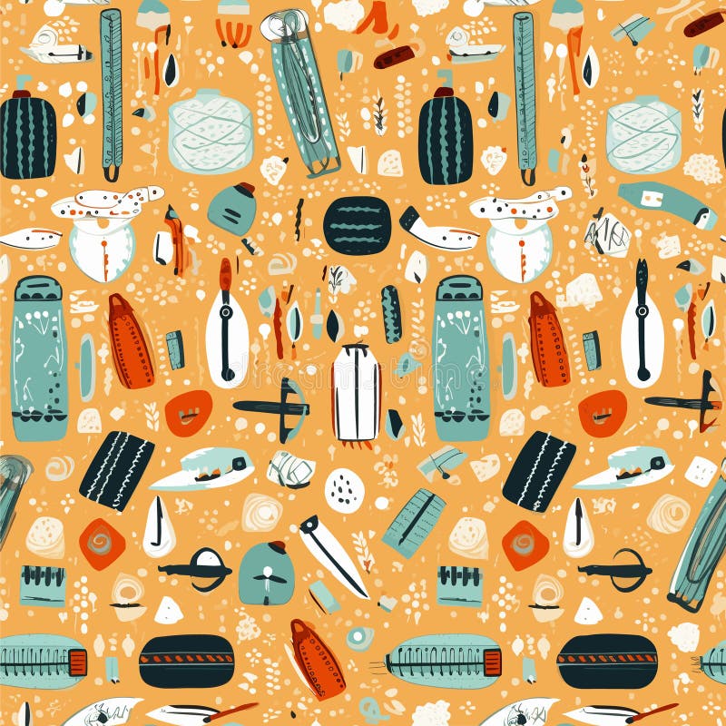 Office Supplies Surface Pattern Design: Vector Illustration with a ...