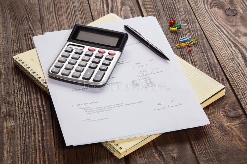 Office supplies on a table stock image. Image of paper - 30596969