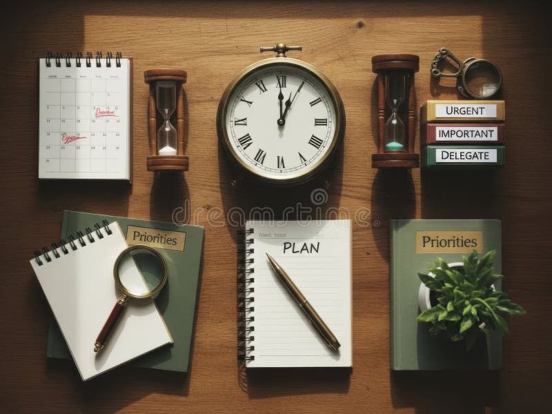 Office Supplies and Time Management Tools Isolated on White Background ...