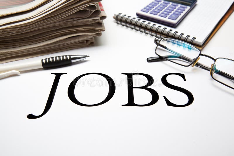 Office Supplies with the Title of Jobs Stock Photo - Image of paper ...