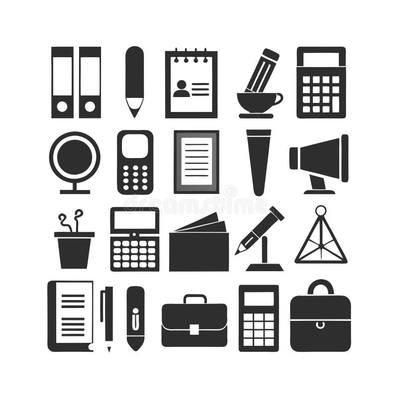 Office Supply Icons Arranged in a Square Formation, Flat Design and ...