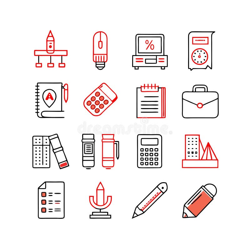 Office Supply Icons Symbolizing Different Business Functions and ...