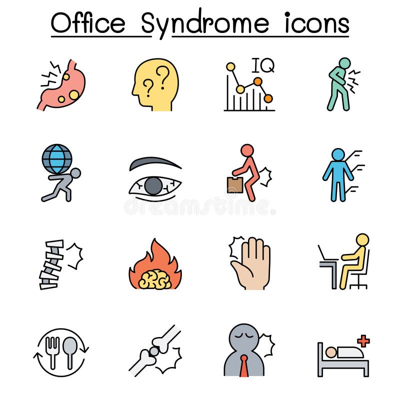 Office Syndrome Color Line Icon Set Vector Illustration Graphic Design ...