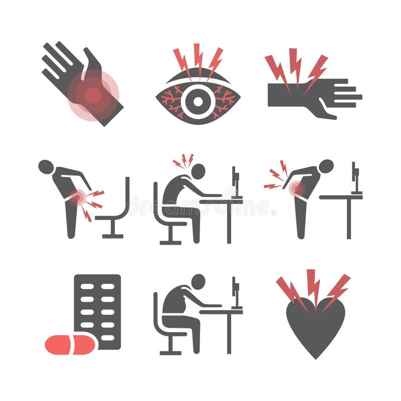 Office Syndrome Infographic. Flat Icons. Vector Signs Stock Vector ...