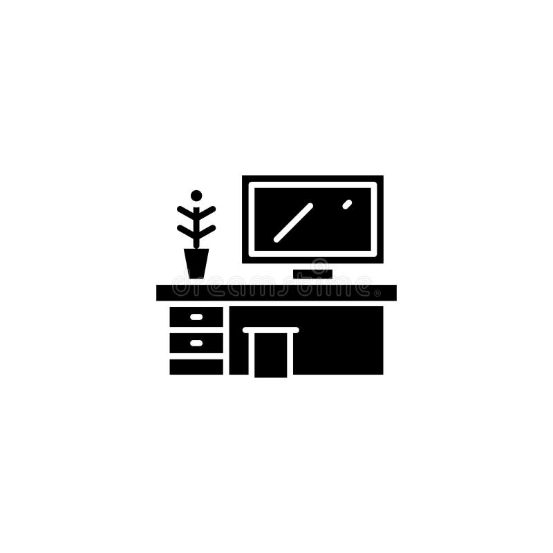 Office Table Black Icon Concept. Office Table Flat Vector Symbol, Sign ...
