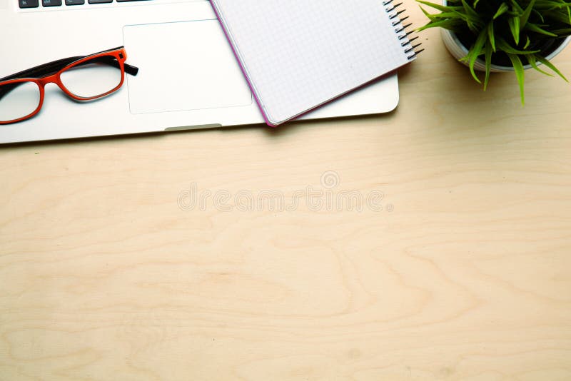 Office Table with Blank Notepad and Laptop Stock Image - Image of book ...