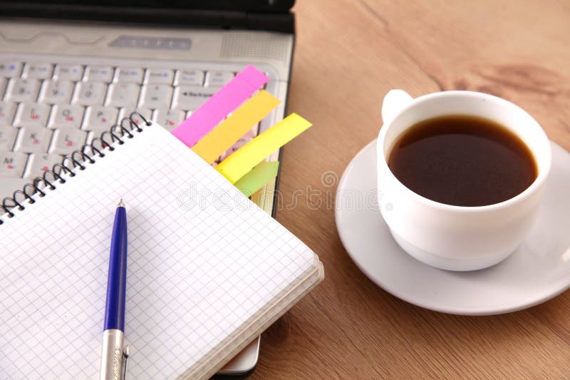 Office Table with Blank Notepad and Laptop Stock Image - Image of ...