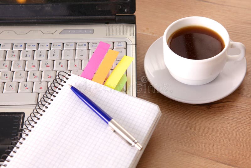 Office Table with Blank Notepad and Laptop Stock Photo - Image of ...