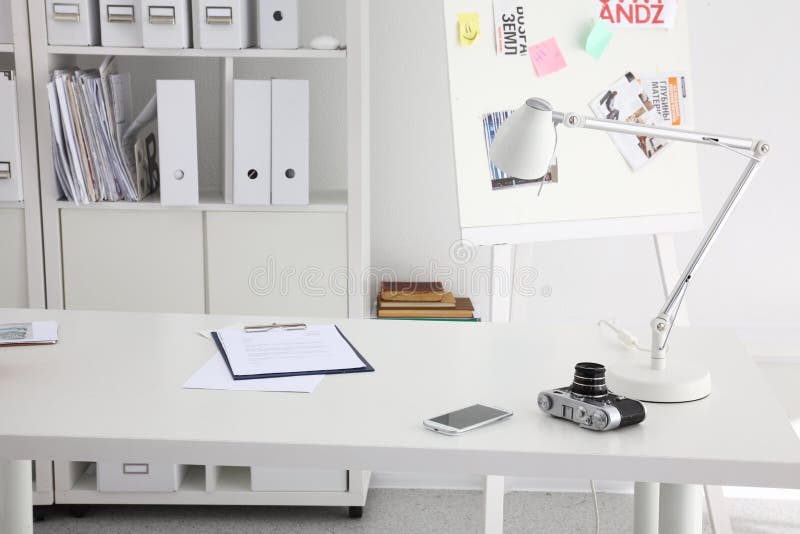 Office Table with Blank Notepad and Laptop, Photo Stock Photo - Image ...