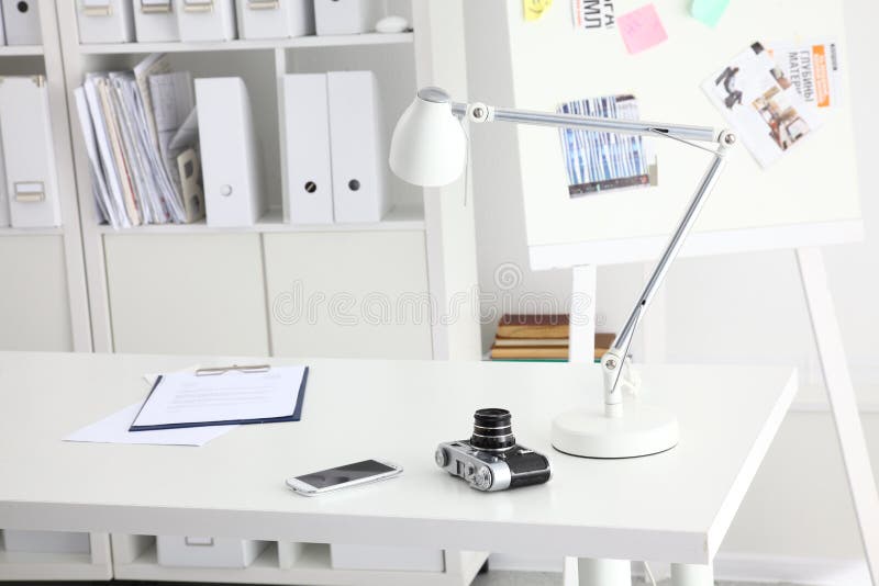 Office Table with Blank Notepad and Laptop, Photo Stock Image - Image ...