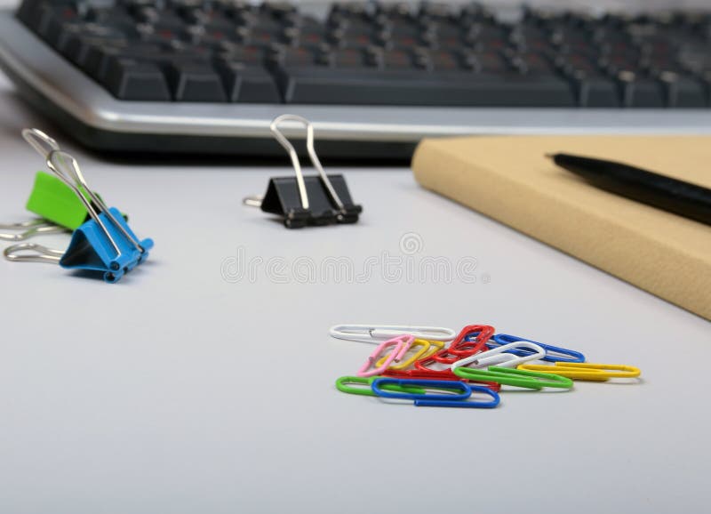 Office Table with Blank Notepad and Laptop, Supplies and Gadgets on ...