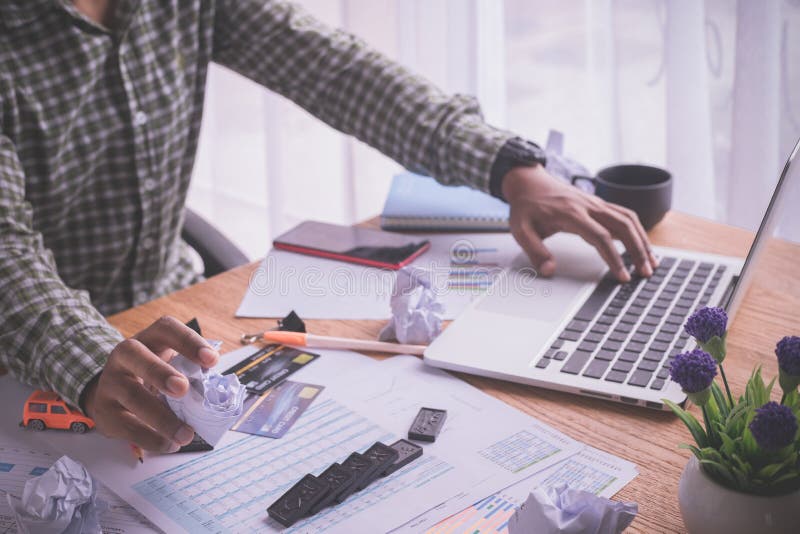 Office Table with Busy Businessman Using Laptop, Busy Desk in Home ...