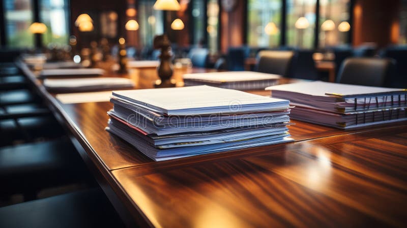 Close-up Office Desk with an Organized Stack of Papers. Generative AI ...