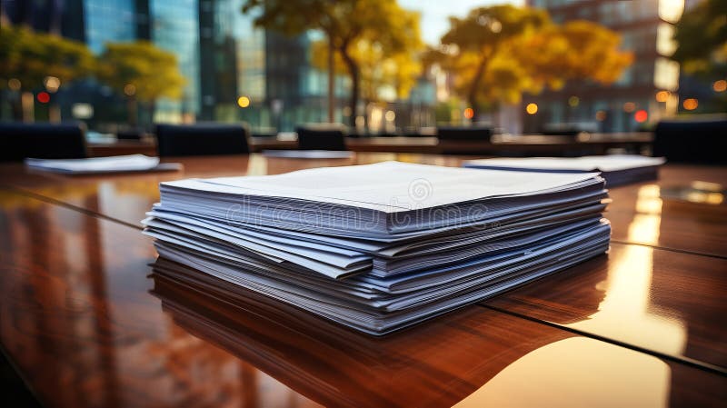 Close-up Office Desk with an Organized Stack of Papers. Generative AI ...