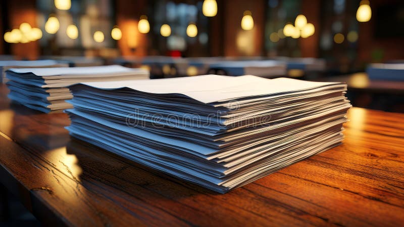 Close-up Office Desk with an Organized Stack of Papers. Generative AI ...