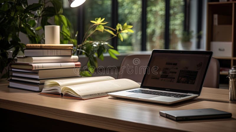 Office Table with a Computer and an Accounting Book Stock Illustration ...