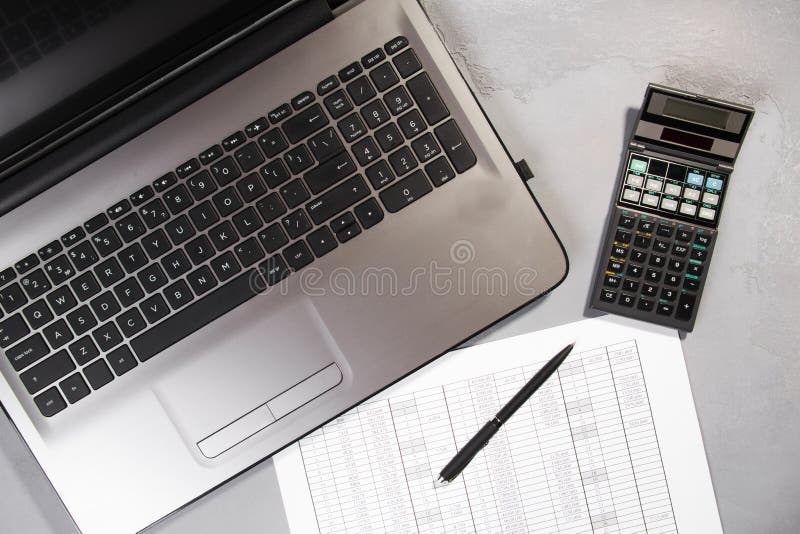 Office Table with Computer and Calculator Stock Photo - Image of device ...
