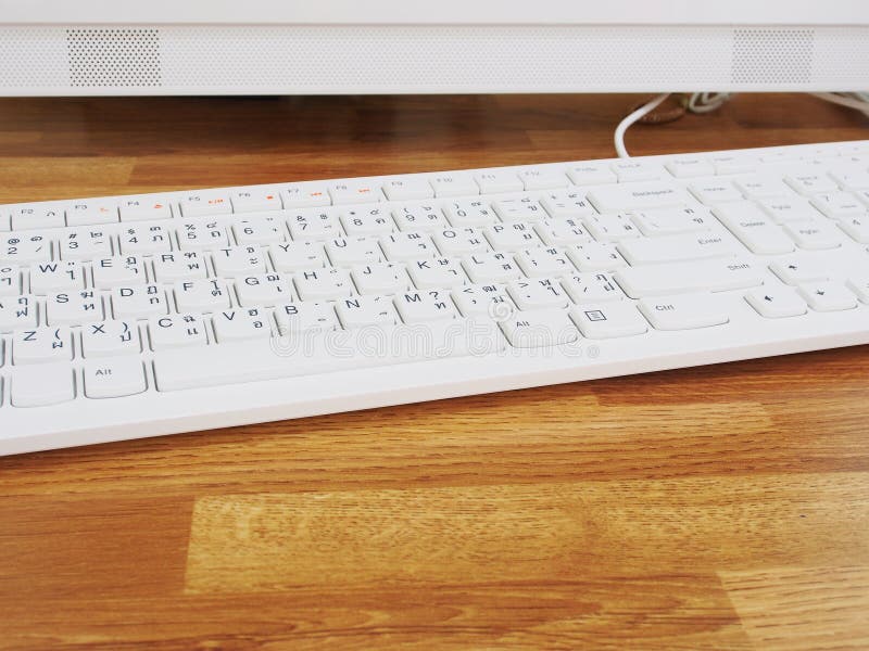 Office Table with Computer Keyboard Stock Image - Image of wood, table ...