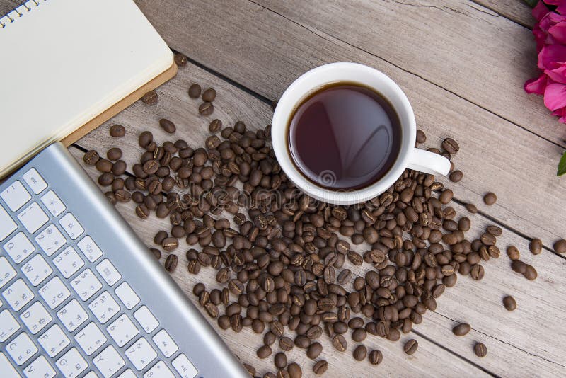 Office Table with Computer Keyboard, Mouse, Cup of Coffee and S Stock ...