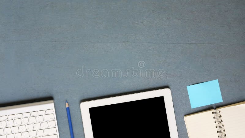 Office Table Computer Keyboard, Tablet, Pencil, Sticky Note and Stock ...
