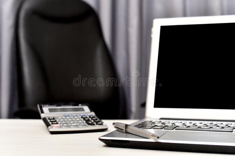 Office Table with Computer Pen Pencil Notepad, Study and Work Place ...